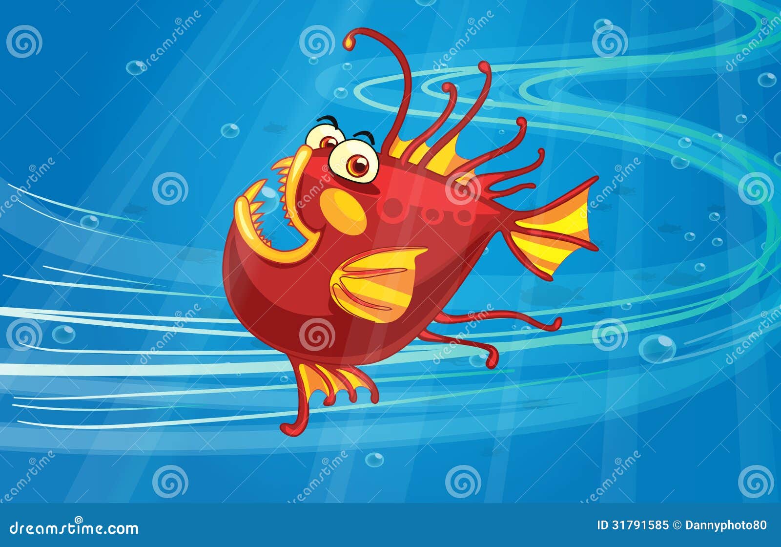 Big Scary Fish. Vector Coloring On The Theme Of Fishing On A White ...