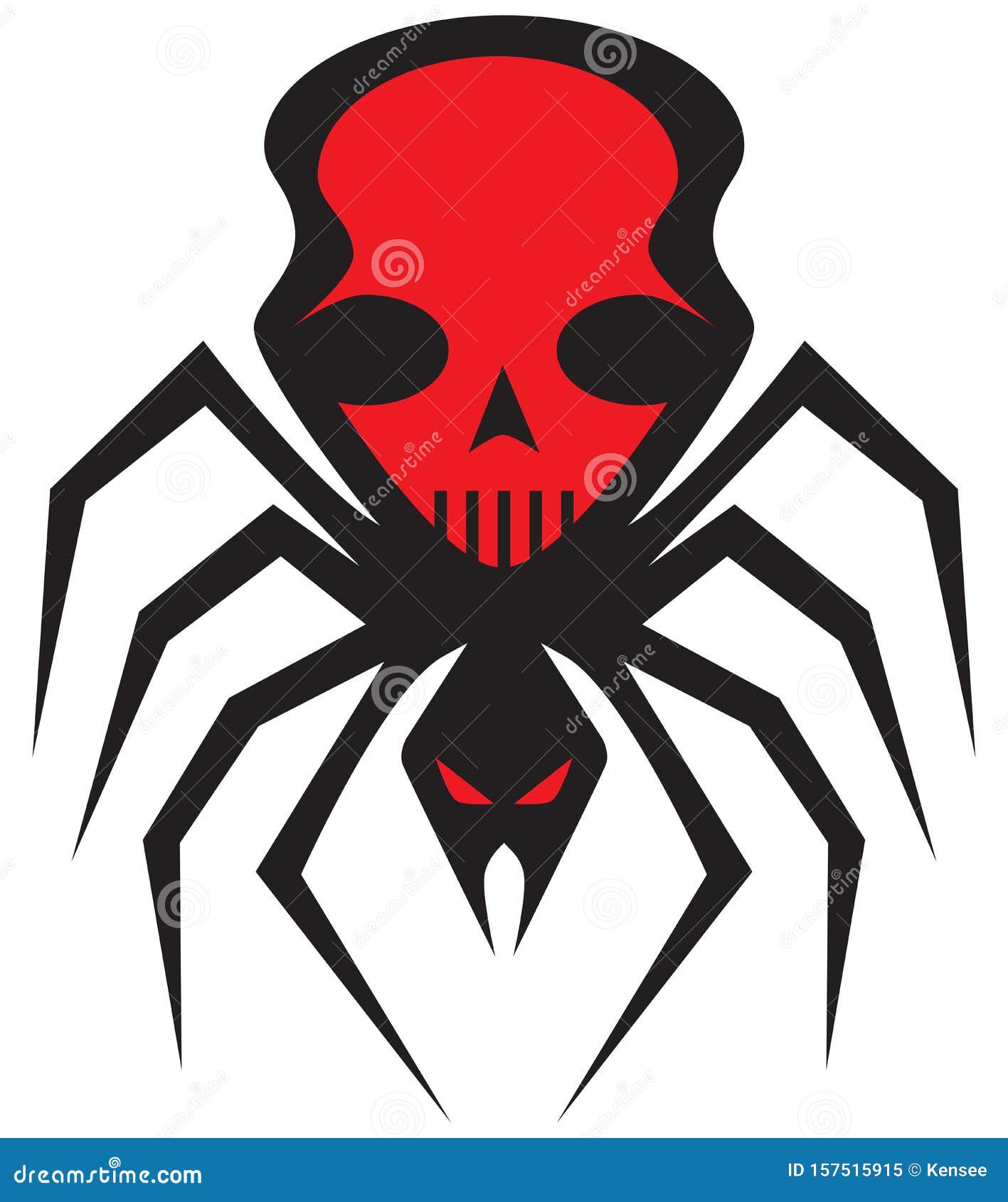 Scary Flat Vector Spider with Skull on Back Stock Vector - Illustration ...