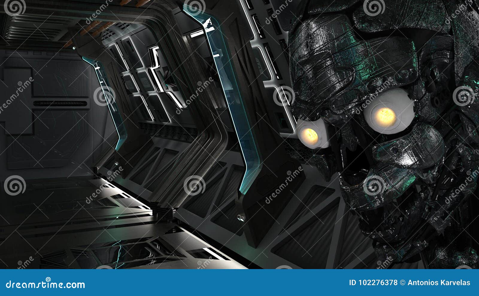 Scary Futuristic Robot In The Spaceship Stock Photo | CartoonDealer.com ...