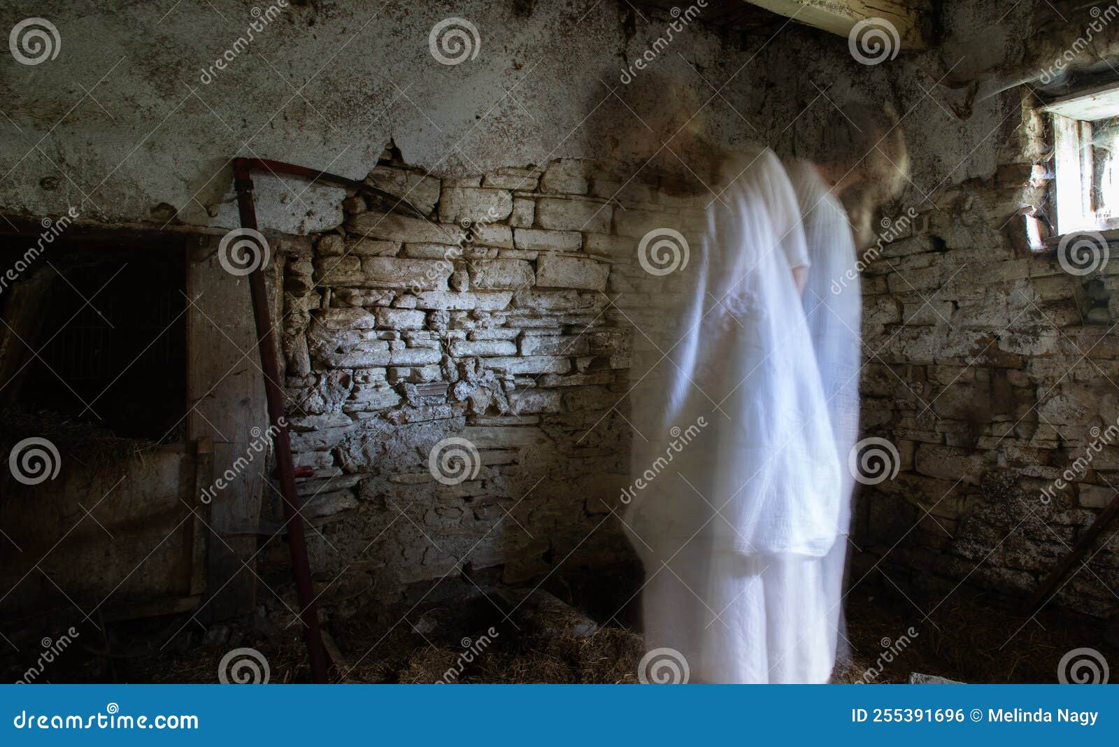 Scary Ghost in Abandoned Building at Night Halloween Background Stock ...