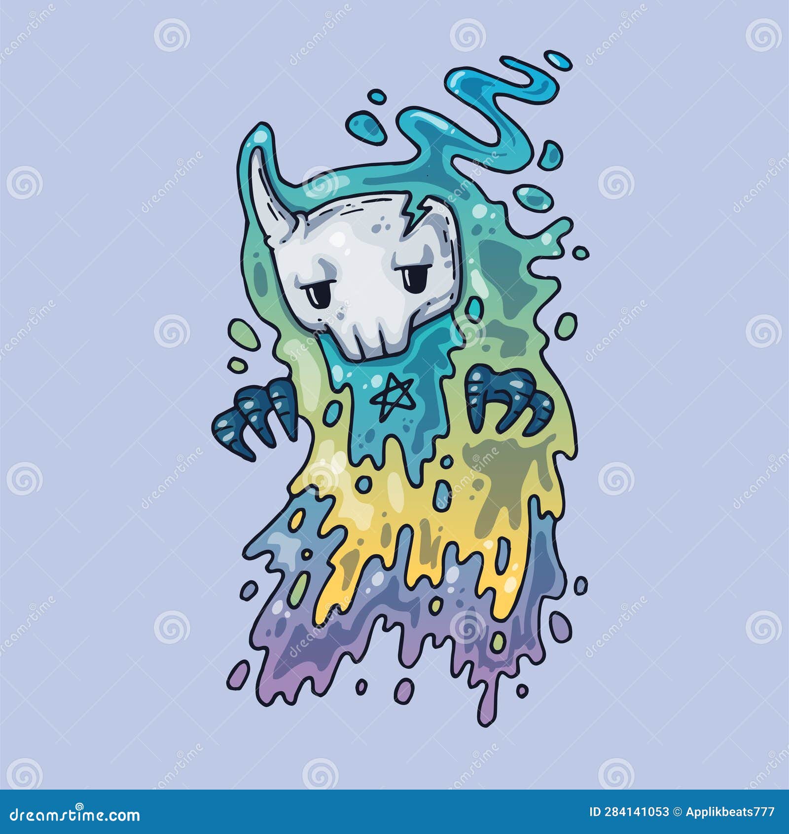 Scary Ghost in a Horned Mask. Creative Vector Illustration. Cartoon Art ...