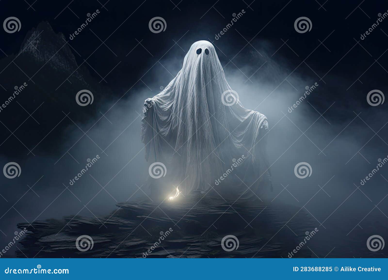 Scary Ghost in the Mist. Halloween Concept Stock Illustration ...