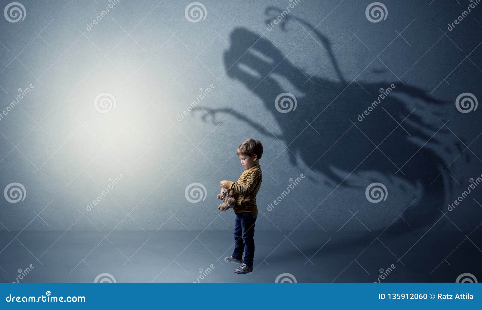 Scary Ghost Shadow Behind Kid Stock Photo - Image of face, dark: 135912060