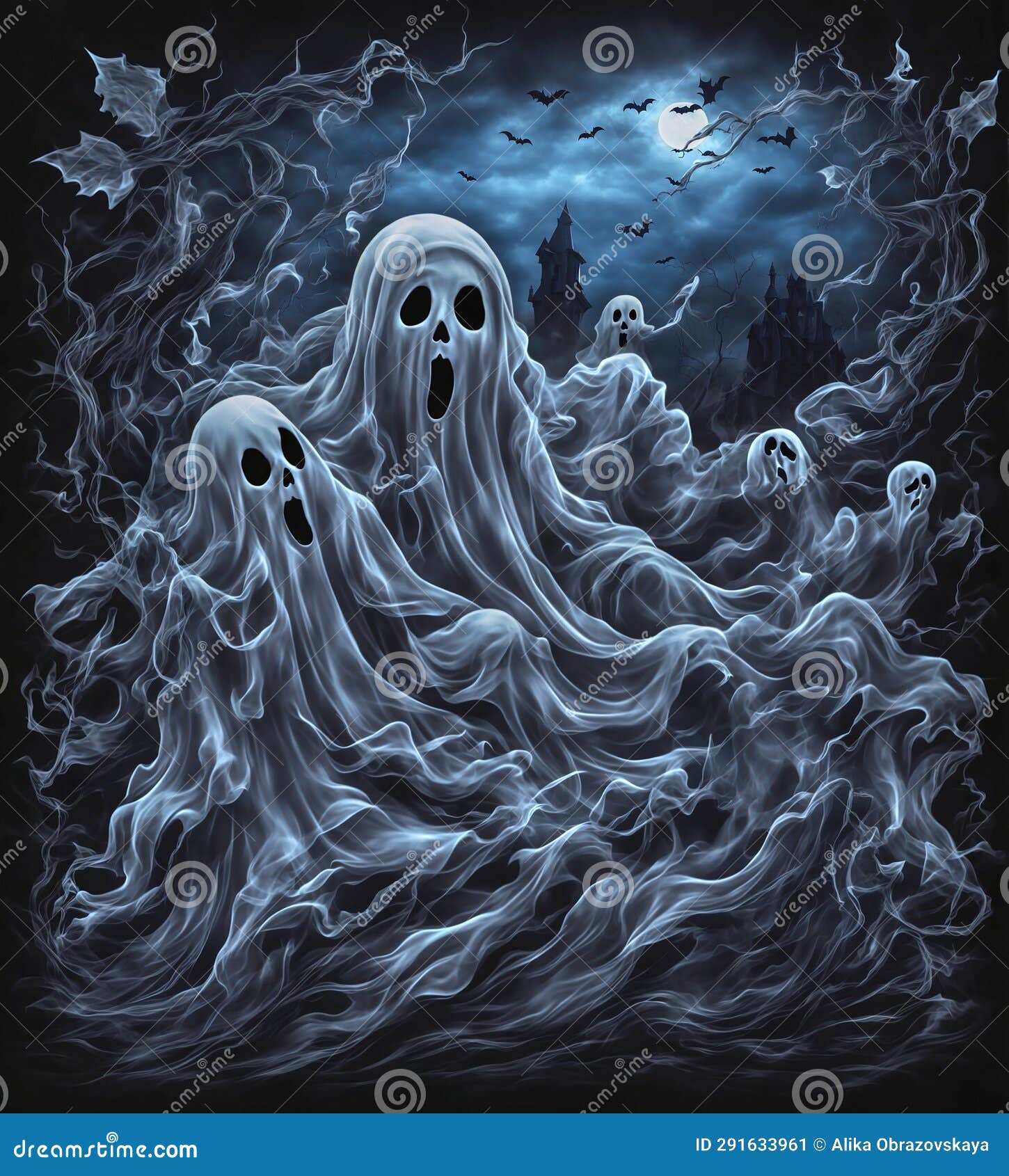 Scary Ghosts. Cute Halloween Ghost. White Silhouette Vector Boohoo ...