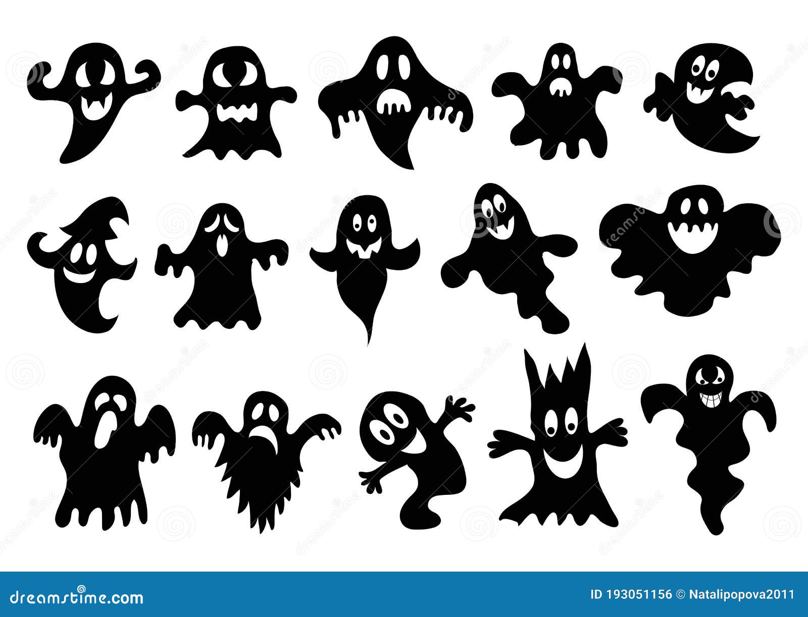 Scary Ghosts Design, Halloween Characters Icons Set. Vector ...