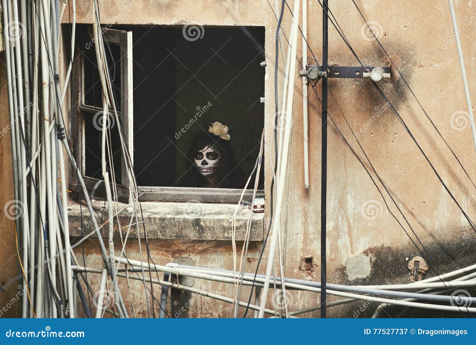 Scary girl in window stock image. Image of halloween - 77527737