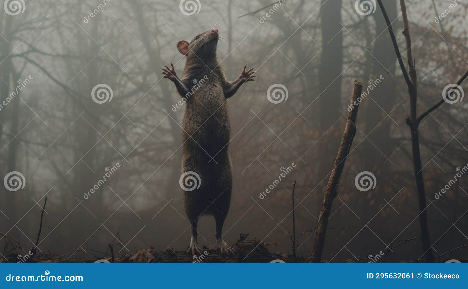 Scary and Gothic Rat in Misty Forest - Postmodern Photography Stock ...