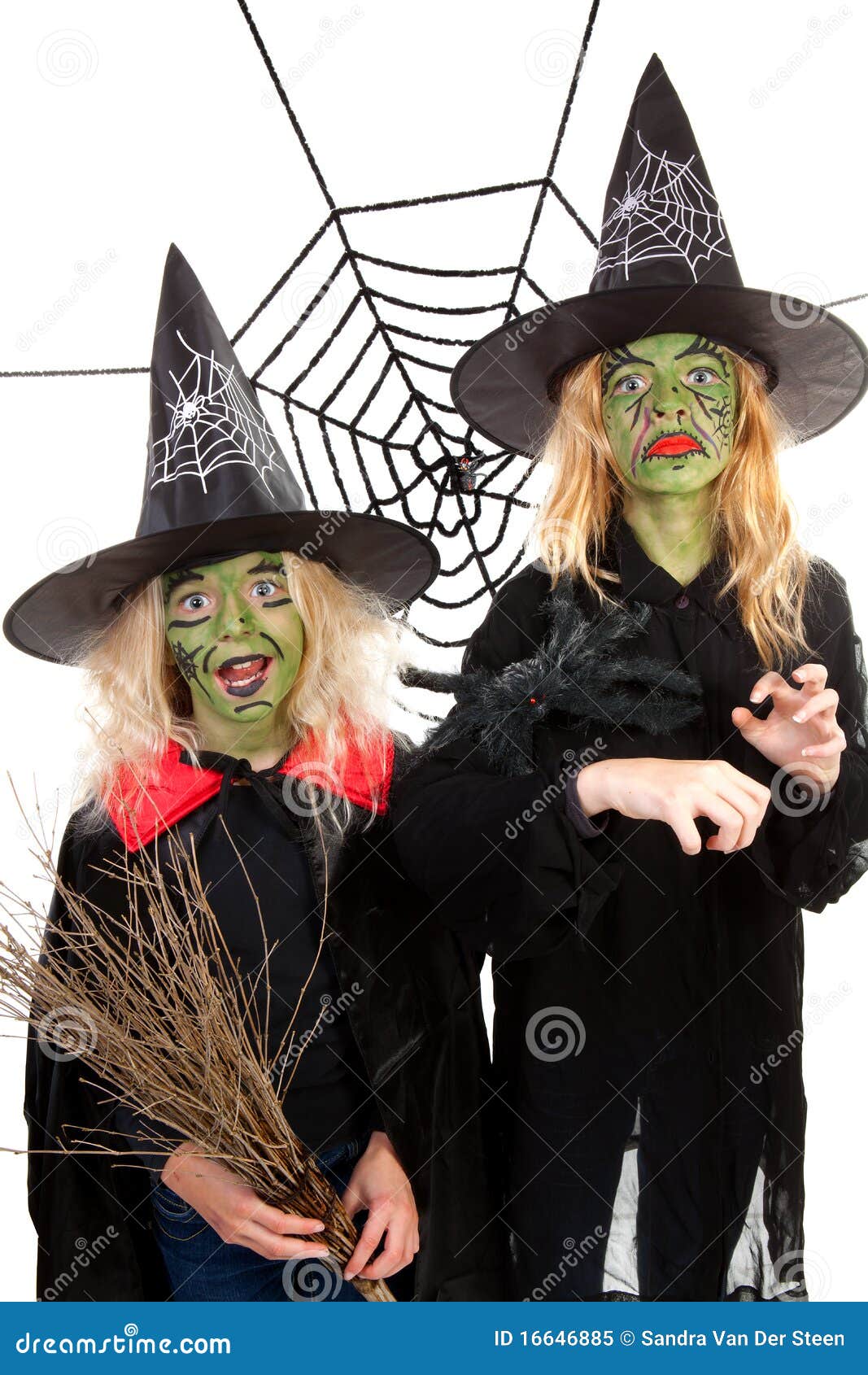 The Scary Green Face Witch With Black Outfit And Pointed Hat In Front ...