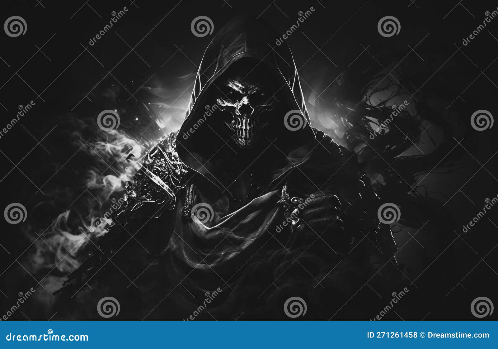 Scary Grim Reaper in the Dark Stock Illustration - Illustration of ...