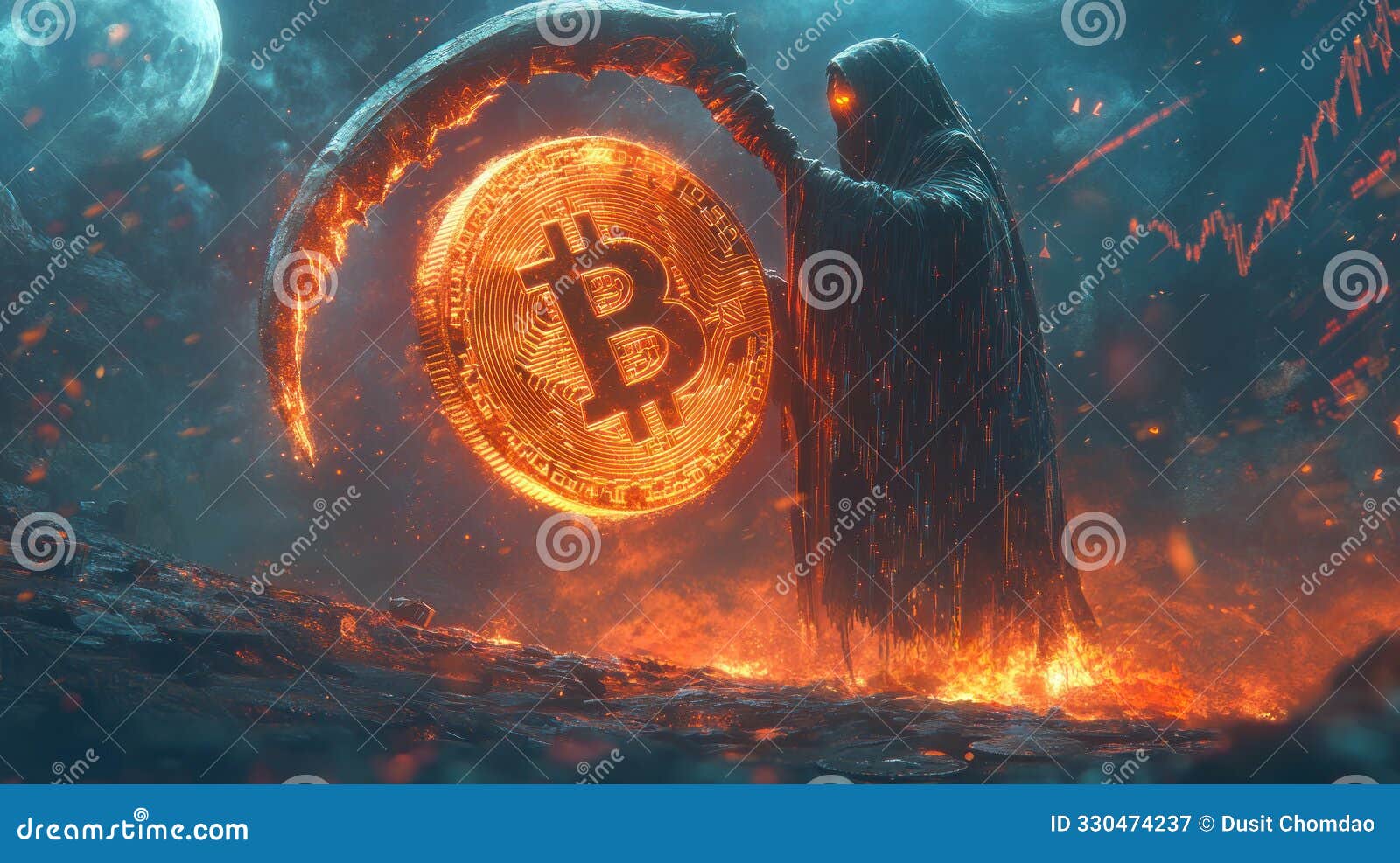 Scary Grim Reaper and the Giant Sickle is Holding a Large Bitcoin Stock ...