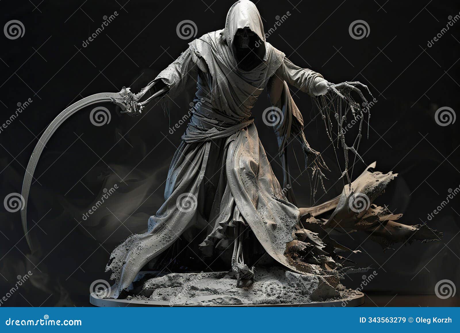 Scary Grim Reaper with Scythe in Hell on Dark Background with Dramatic ...