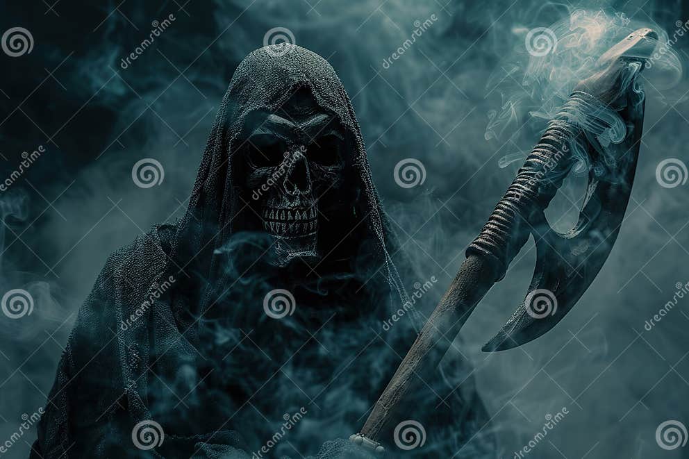 Scary Grim Reaper with Sharp Scythe in Hell with Dramatic Background ...