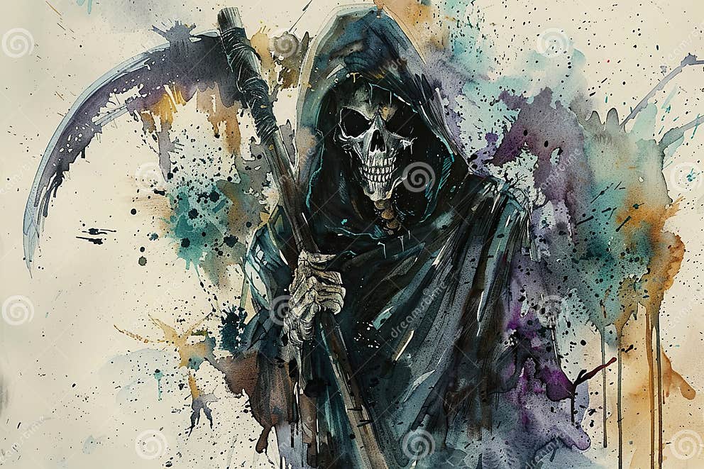Scary Grim Reaper with Sharp Scythe in Hell with Dramatic Background ...