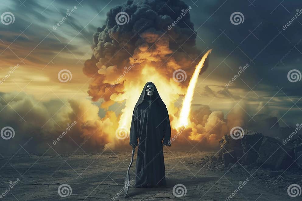 Scary Grim Reaper with Sharp Scythe in Hell with Dramatic Background ...