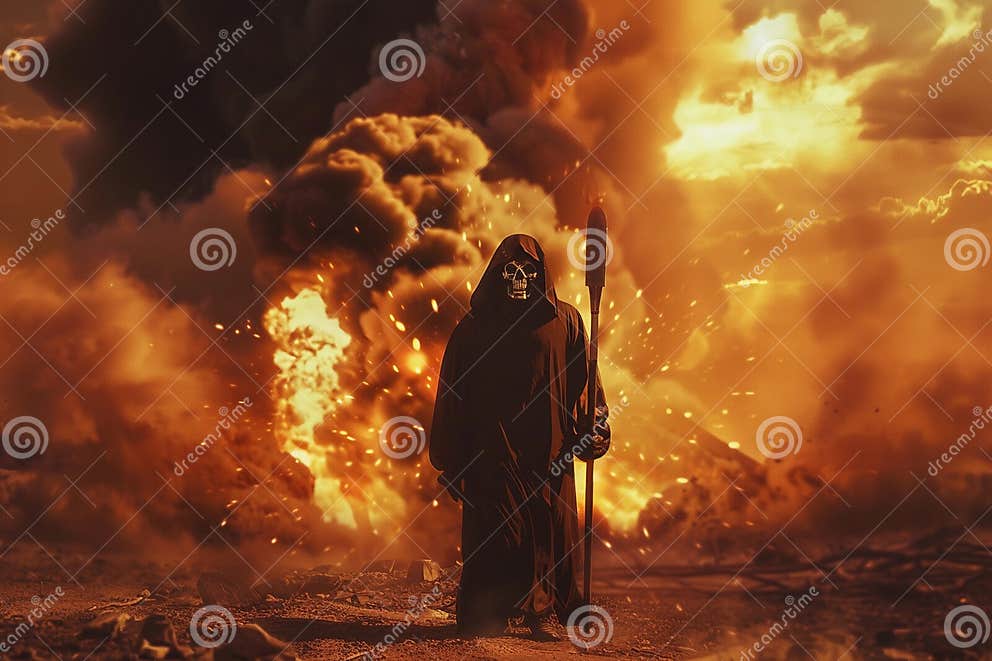 Scary Grim Reaper with Sharp Scythe in Hell with Dramatic Background ...