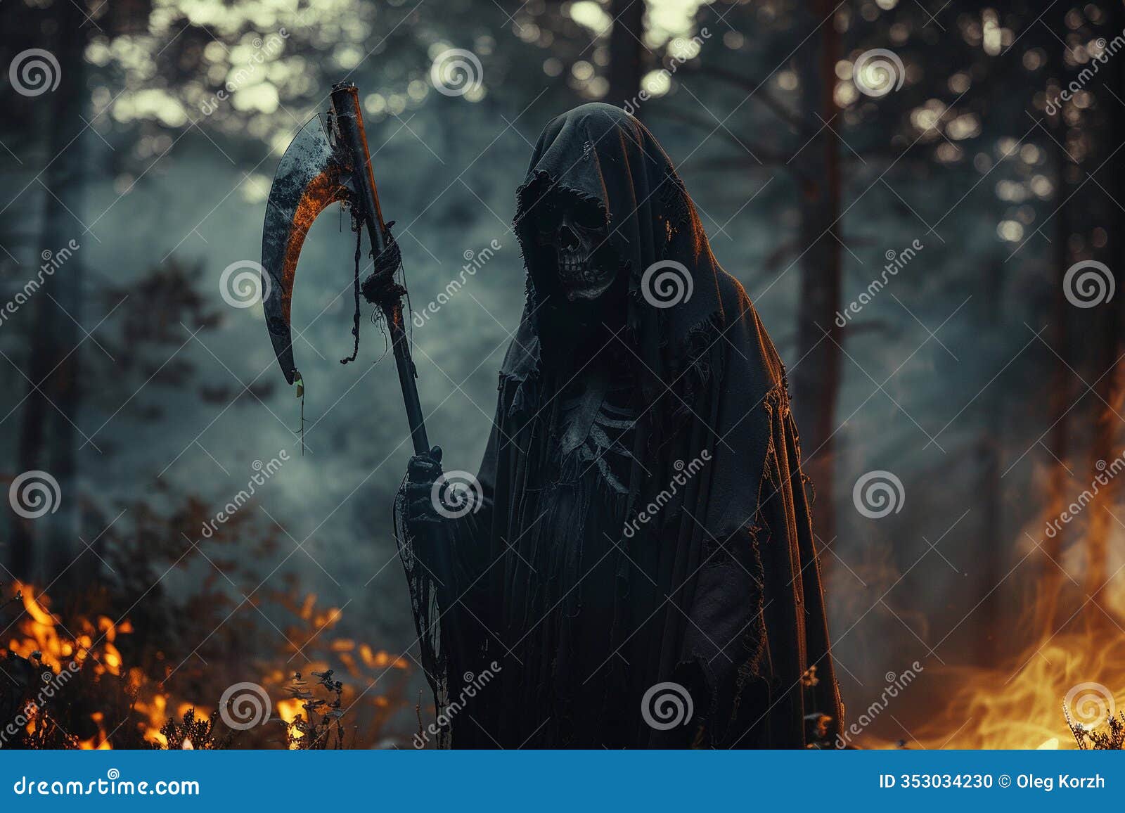 Scary Grim Reaper with Sharp Scythe in Hell with Dark Dramatic Color ...