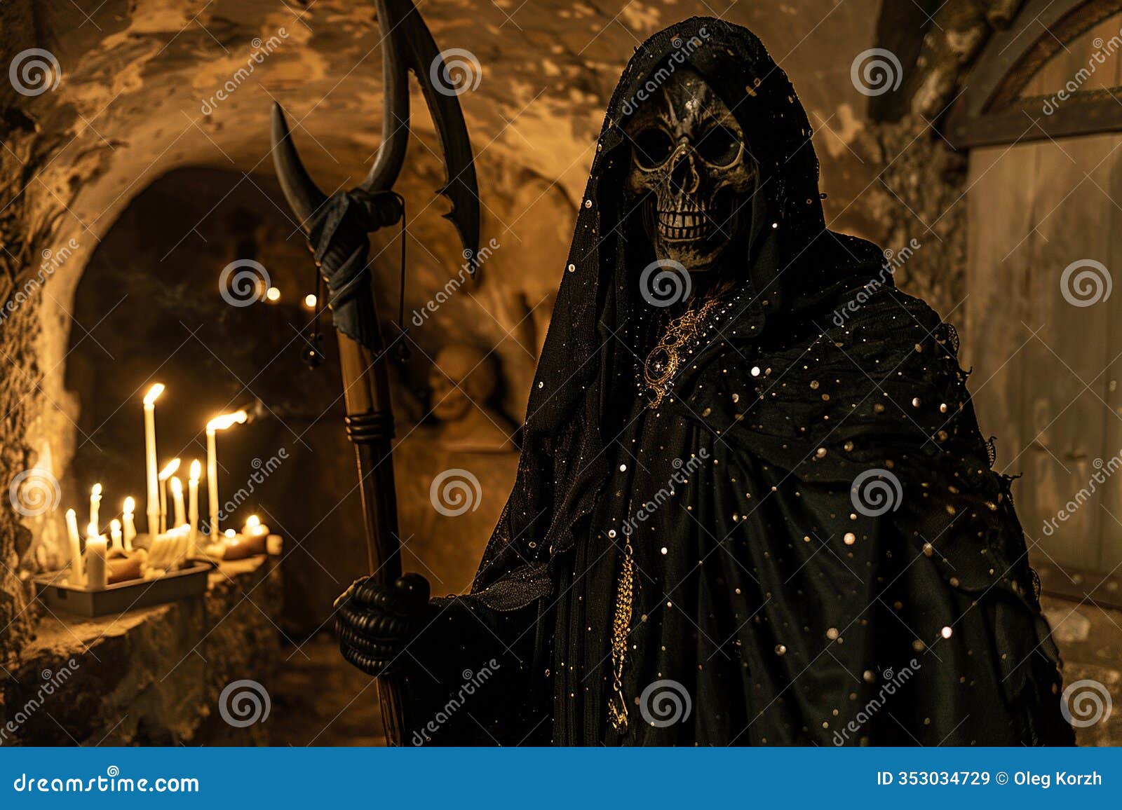 Scary Grim Reaper with Sharp Scythe in Hell with Dark Dramatic Color ...