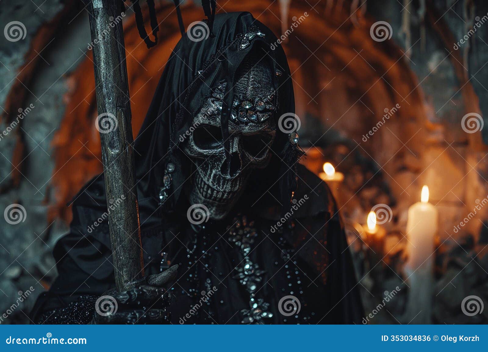 Scary Grim Reaper with Sharp Scythe in Hell with Dark Dramatic Color ...