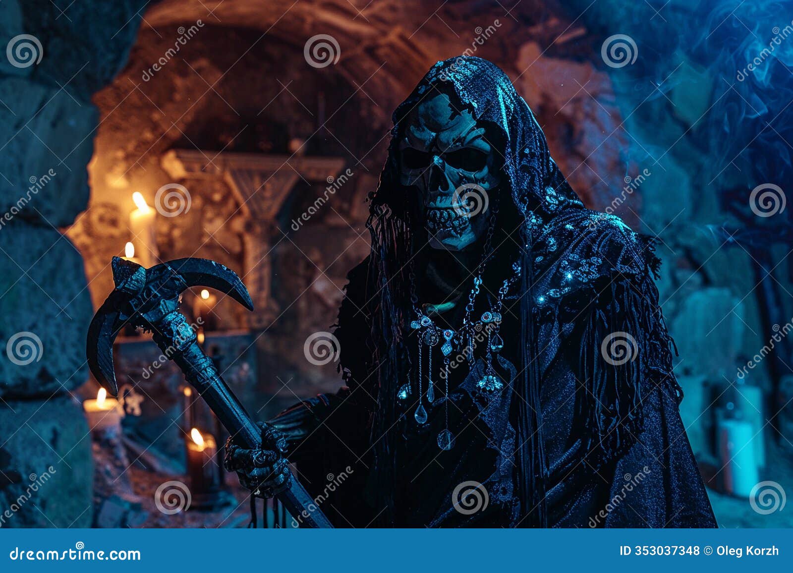 Scary Grim Reaper with Sharp Scythe in Hell with Dark Dramatic Color ...