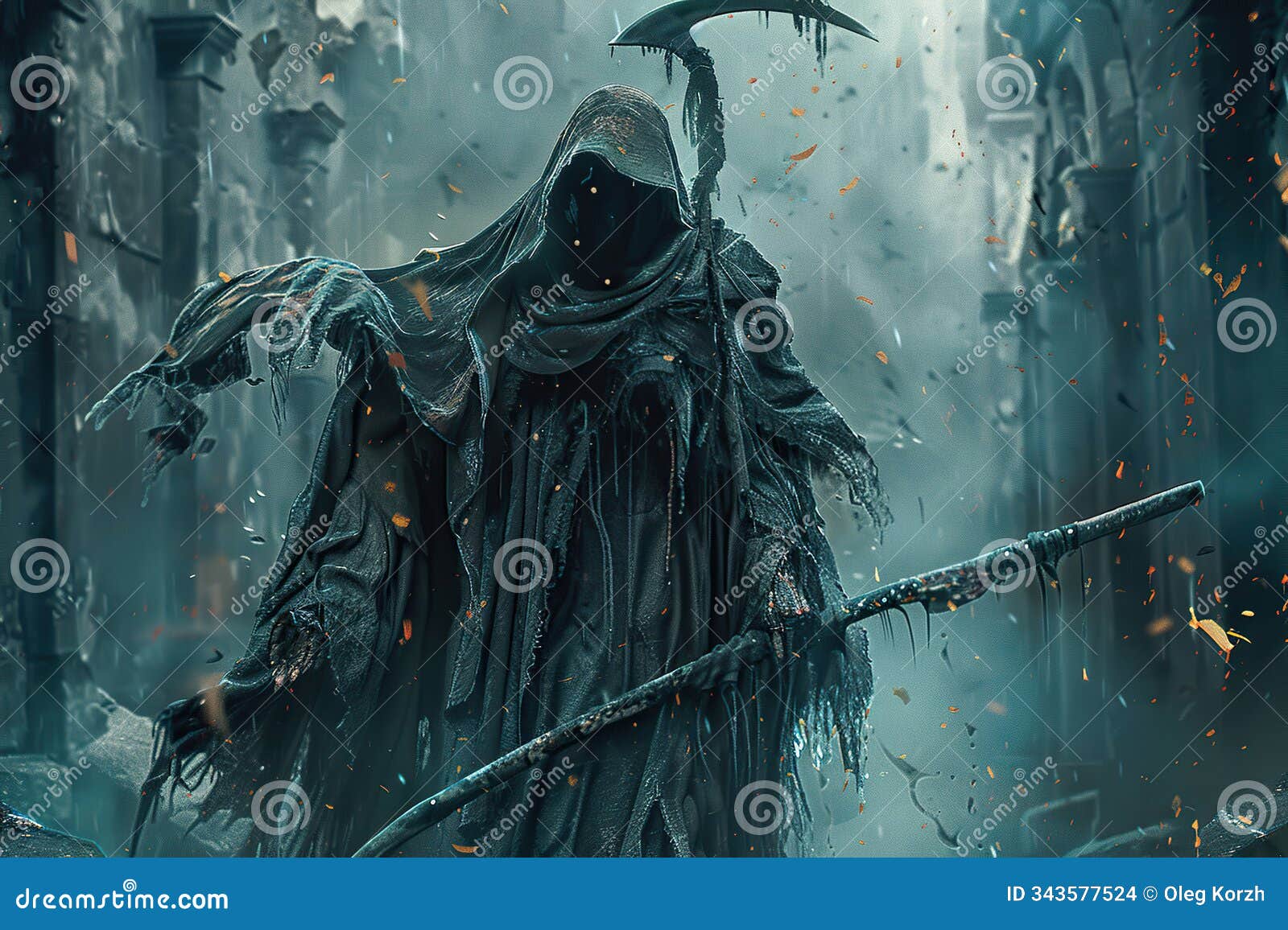 Scary Grim Reaper with Sharp Scythe in Hell with Dramatic Background ...