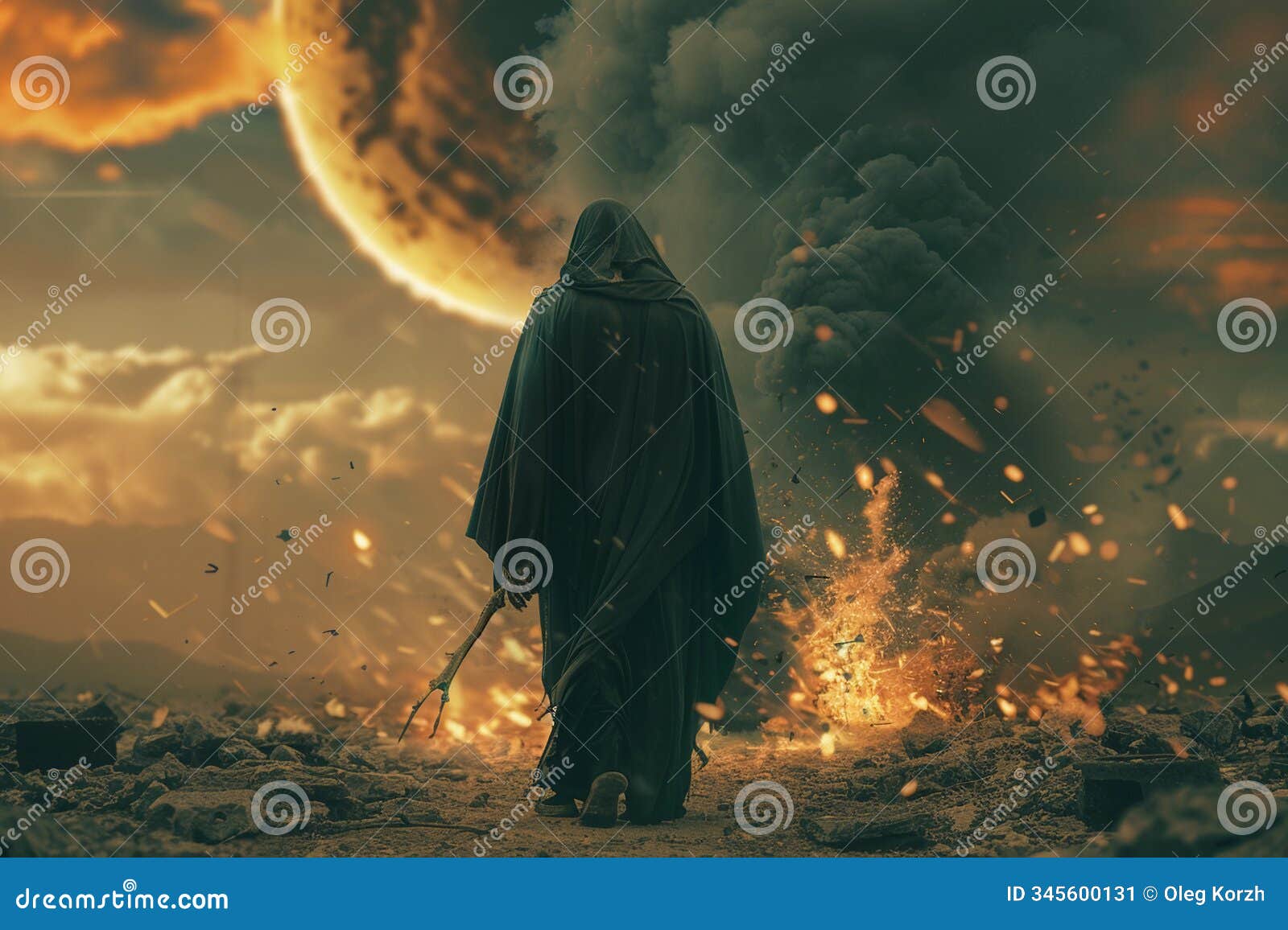 Scary Grim Reaper with Sharp Scythe in Hell with Dramatic Background ...