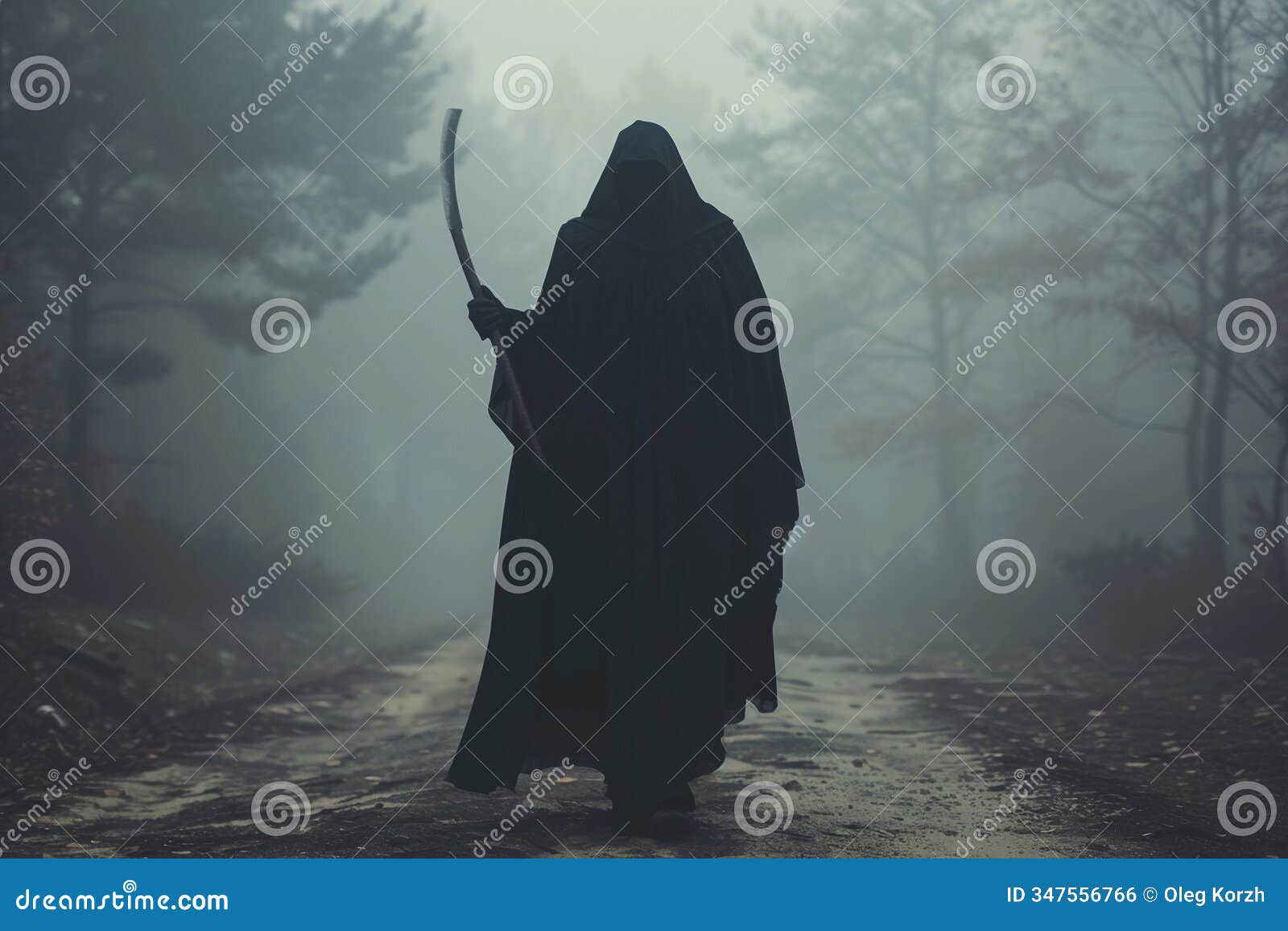 Scary Grim Reaper With Scythe In Hell On Dark Background With Dramatic ...