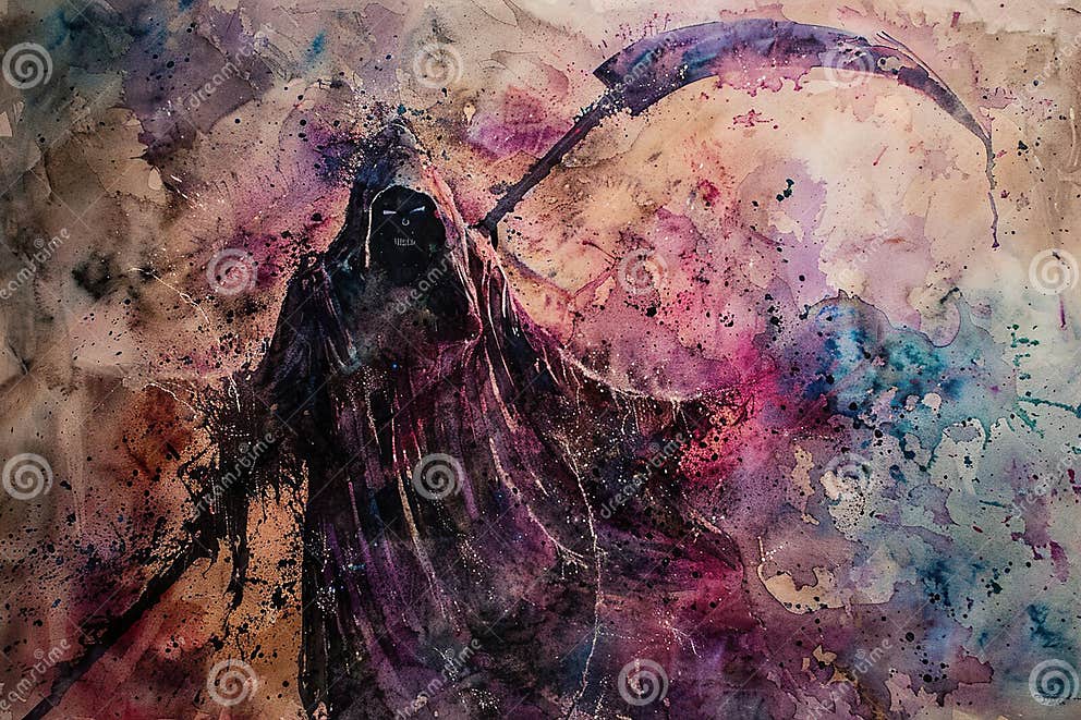 Scary Grim Reaper with Sharp Scythe in Hell with Dramatic Background ...