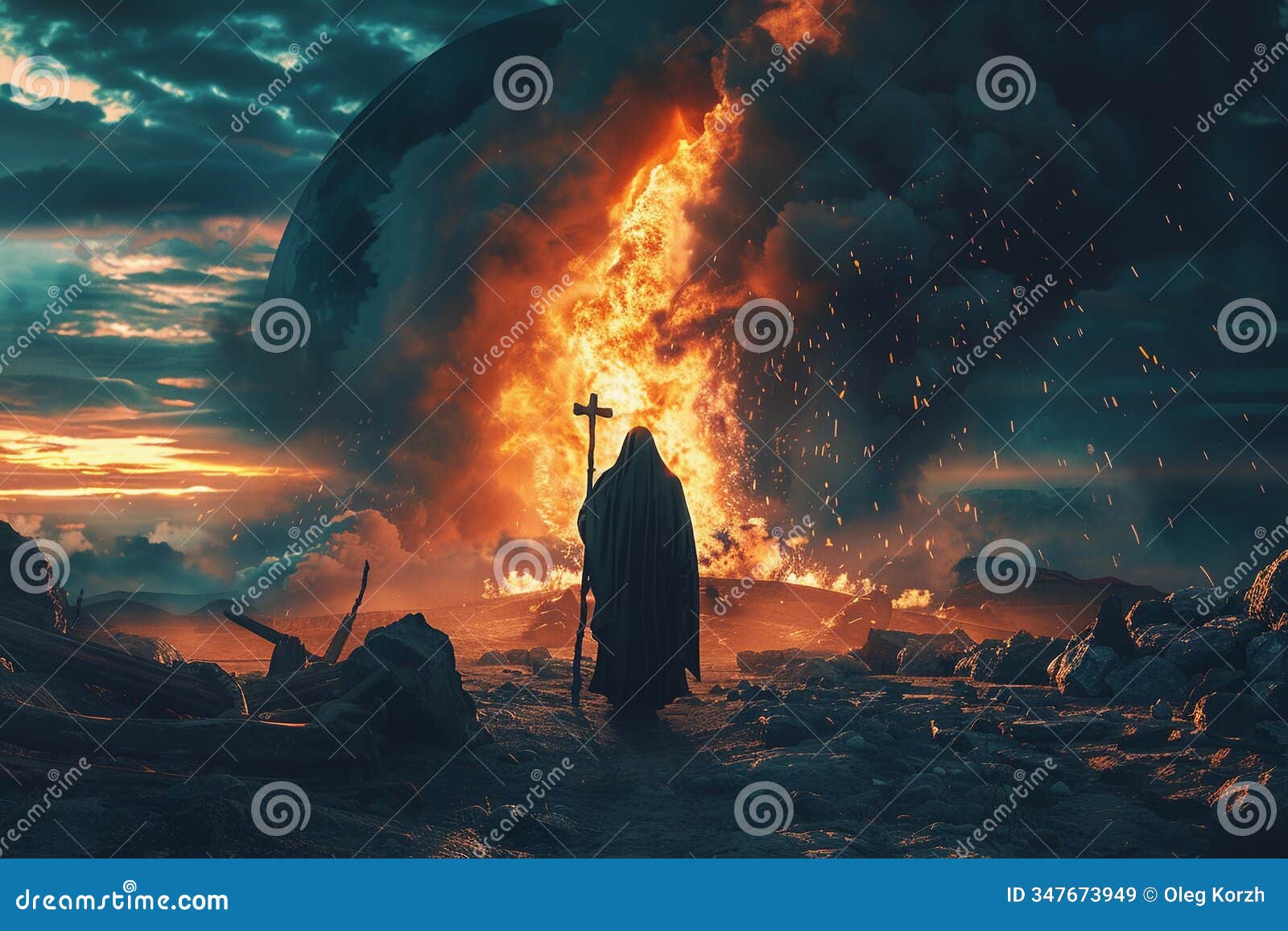 Scary Grim Reaper With Scythe In Hell On Dark Background With Dramatic ...