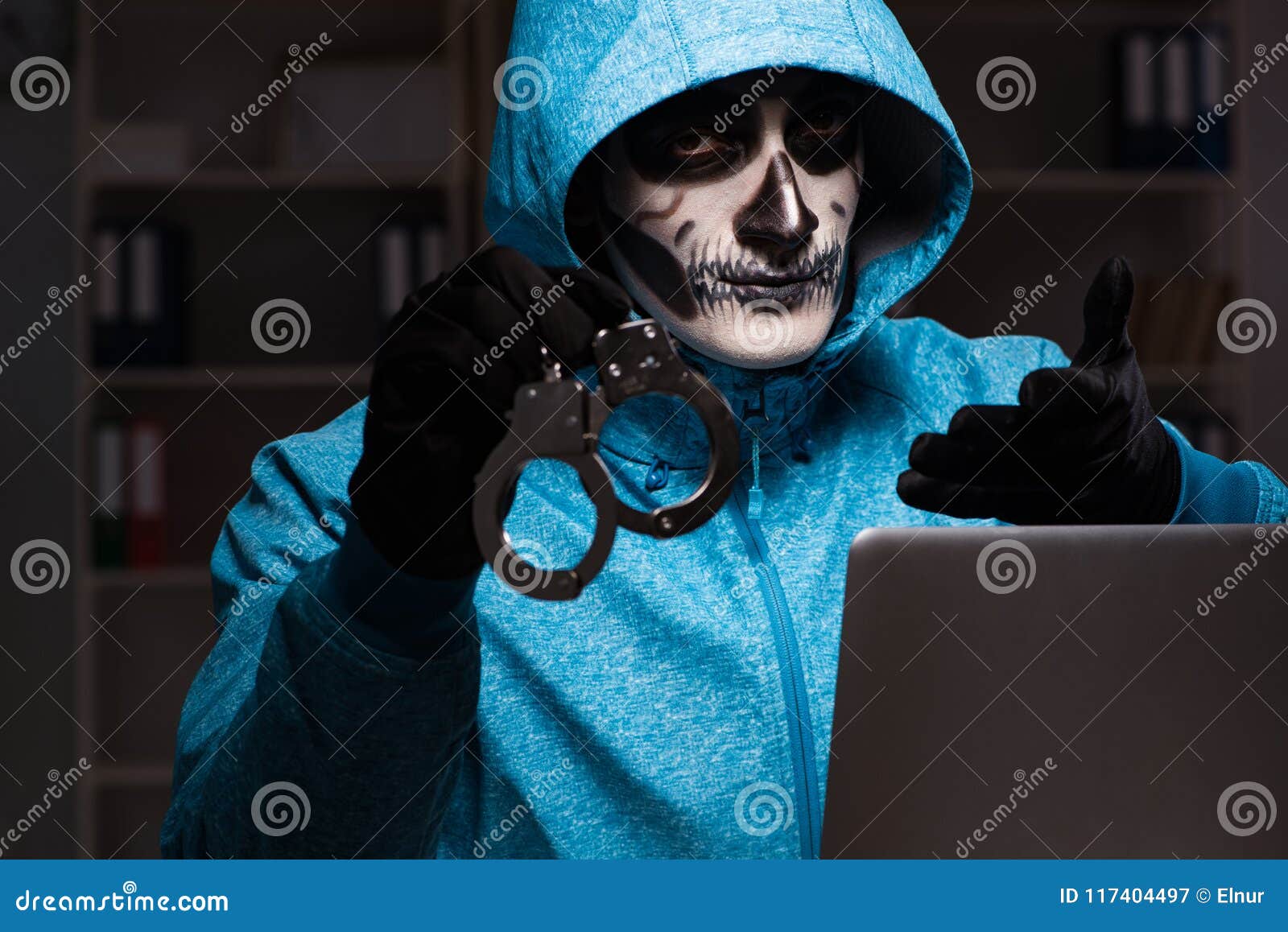 The Scary Hacker Hacking Security Firewall Late in Office Stock Image ...