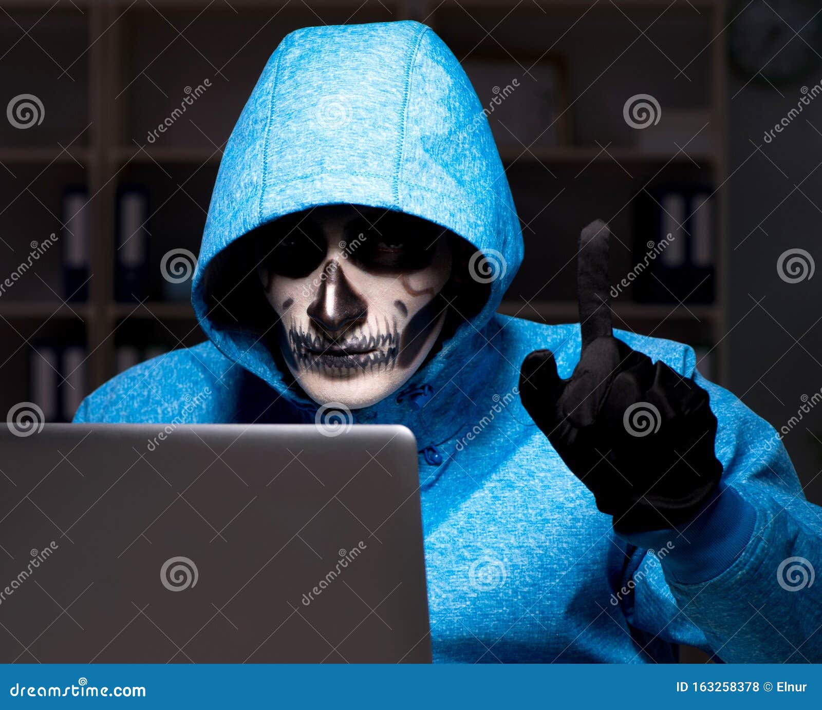 Scary Hacker Hacking Security Firewall Late in Office Stock Photo ...