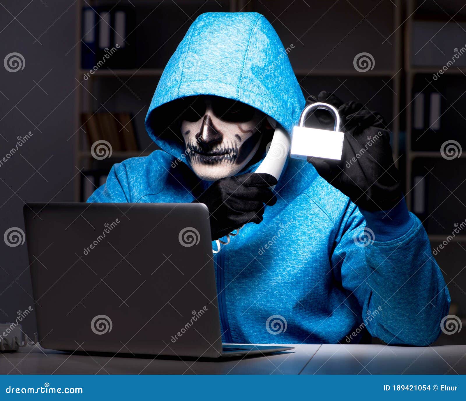 Scary Hacker Hacking Security Firewall Late in Office Stock Photo ...