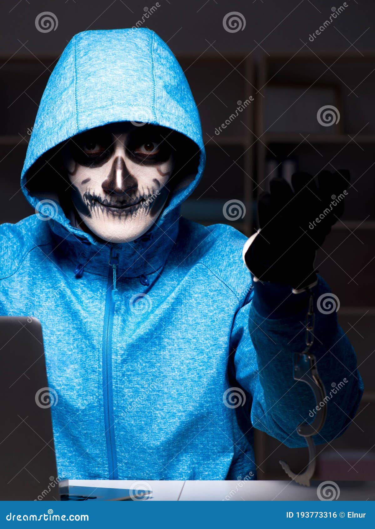 Scary Hacker Hacking Security Firewall Late in Office Stock Photo ...