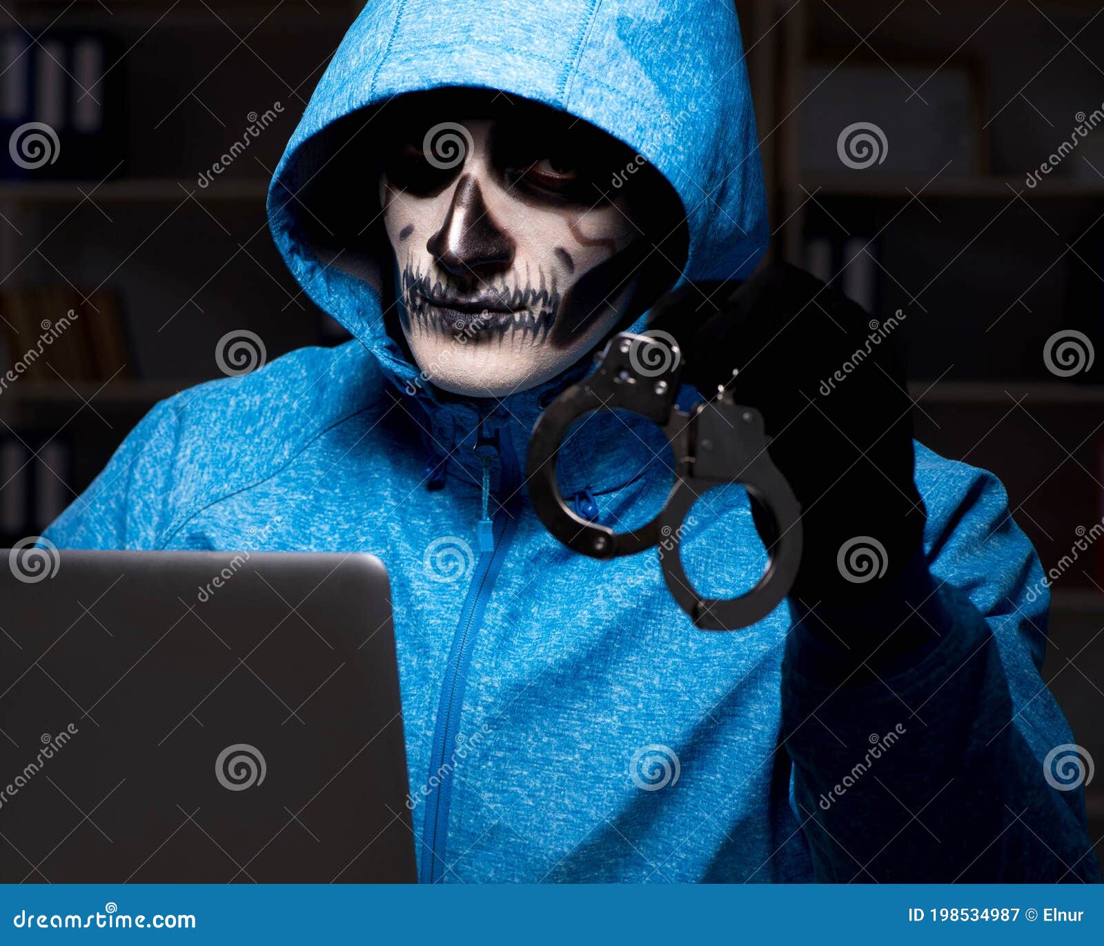 Scary Hacker Hacking Security Firewall Late in Office Stock Image ...