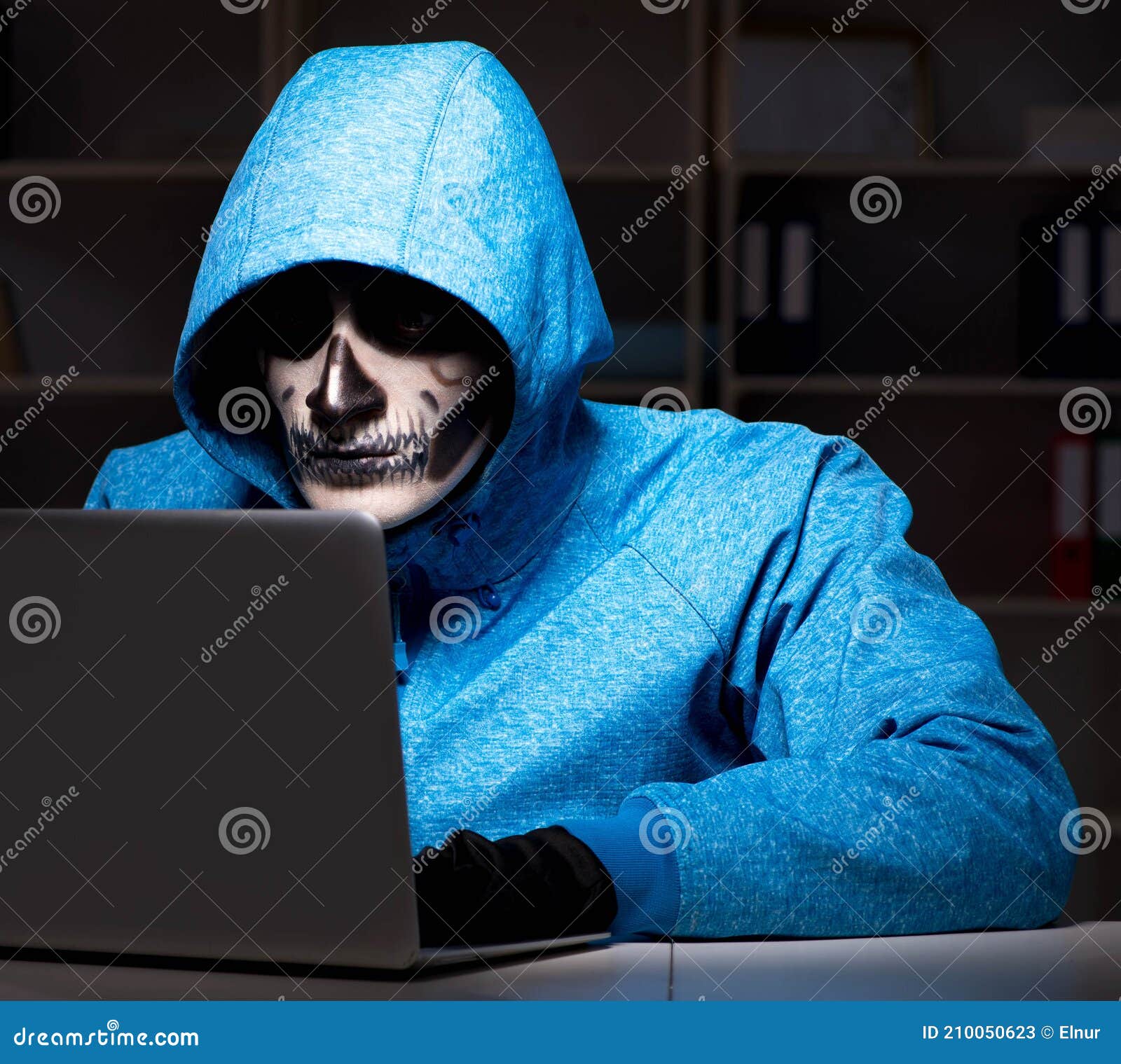Scary Hacker Hacking Security Firewall Late in Office Stock Image ...