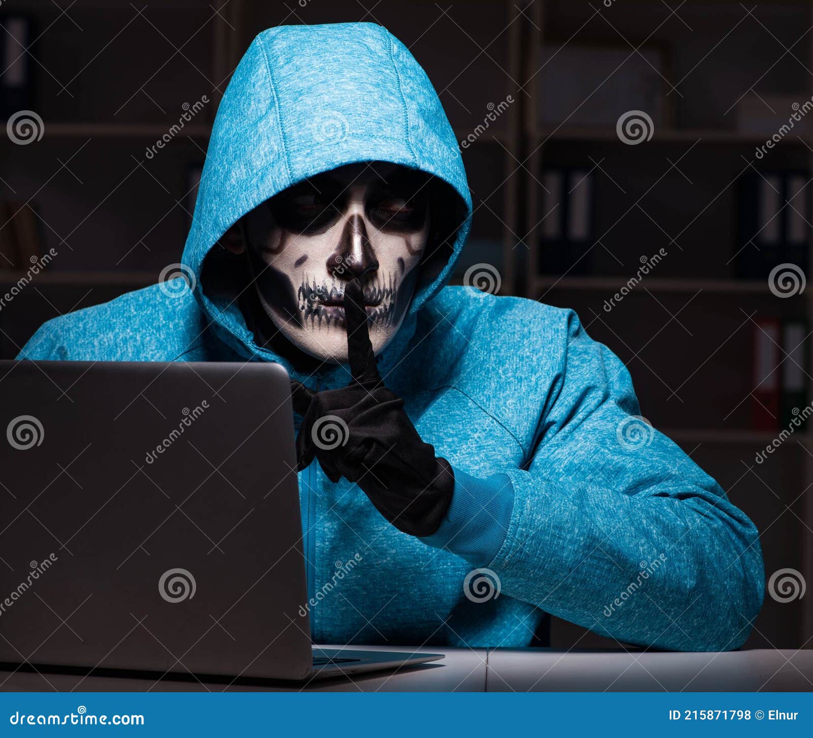 Scary Hacker Hacking Security Firewall Late in Office Stock Photo ...