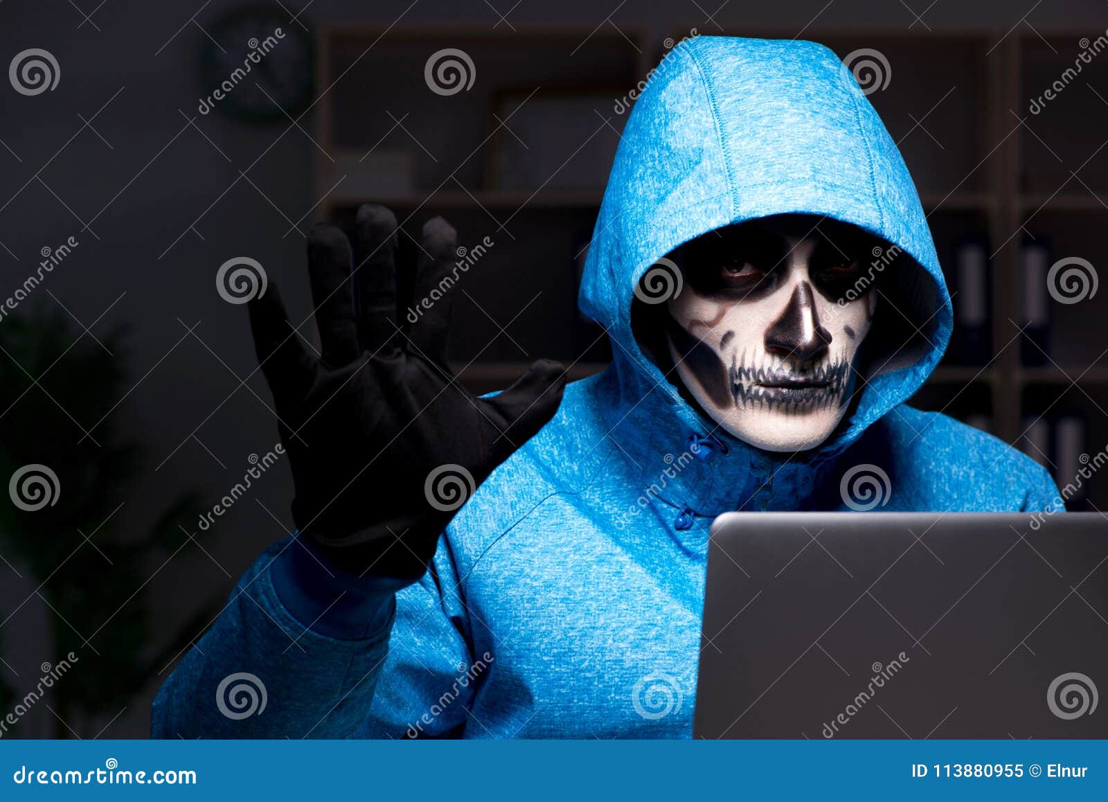 The Scary Hacker Hacking Security Firewall Late in Office Stock Image ...