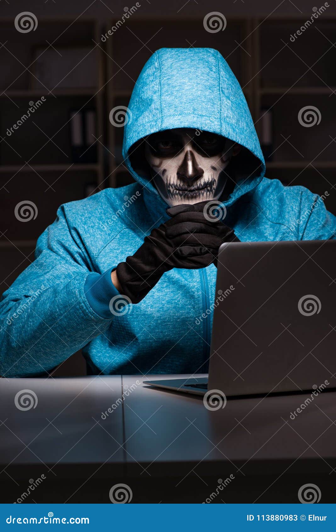 The Scary Hacker Hacking Security Firewall Late in Office Stock Image ...