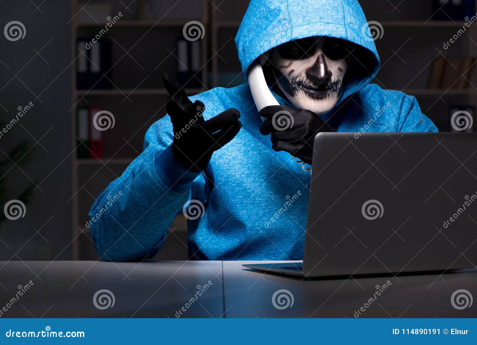 The Scary Hacker Hacking Security Firewall Late in Office Stock Image ...