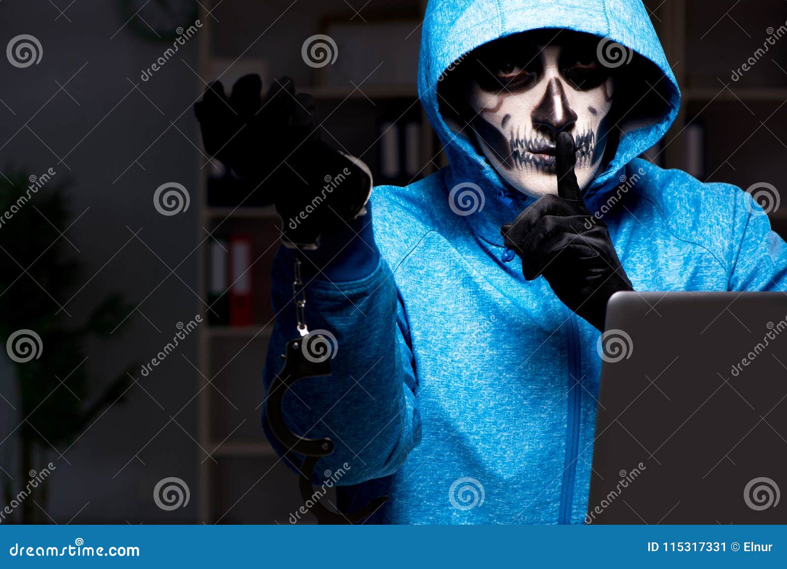 The Scary Hacker Hacking Security Firewall Late in Office Stock Image ...
