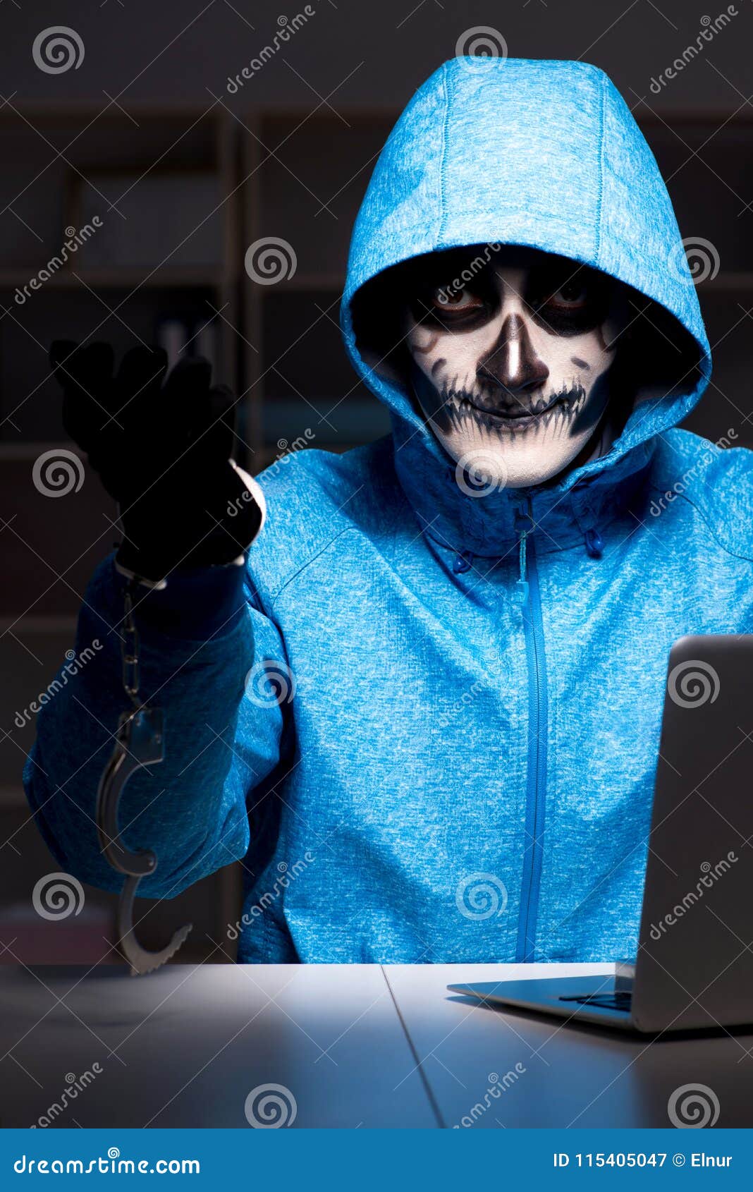 The Scary Hacker Hacking Security Firewall Late in Office Stock Image ...
