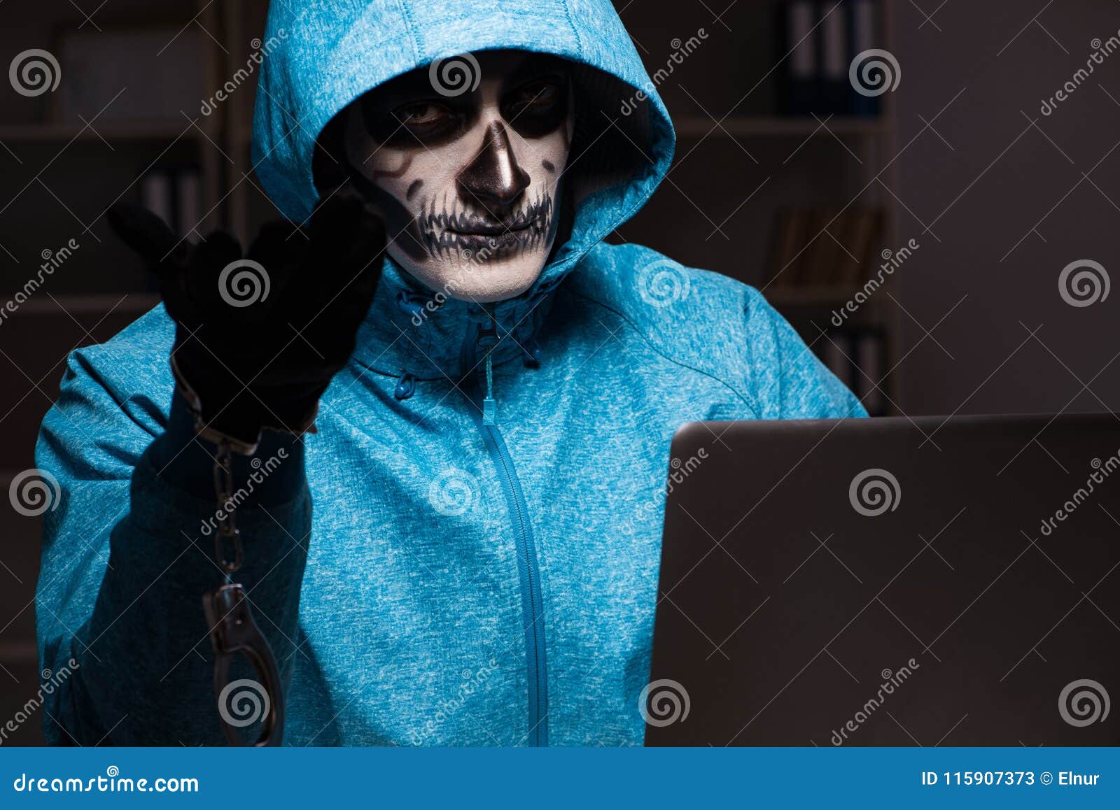 The Scary Hacker Hacking Security Firewall Late in Office Stock Image ...