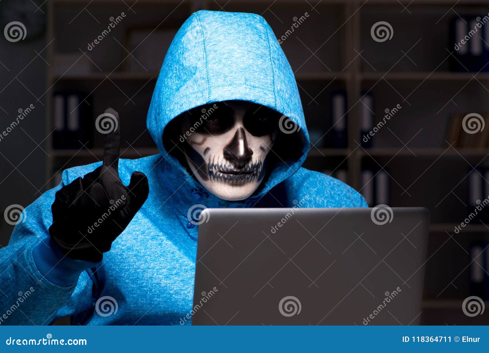 The Scary Hacker Hacking Security Firewall Late in Office Stock Image ...