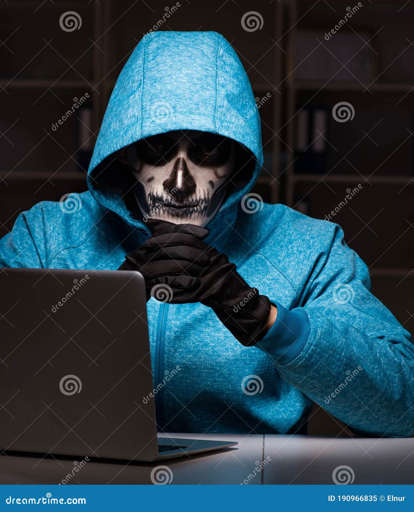 Scary Hacker Hacking Security Firewall Late in Office Stock Image ...