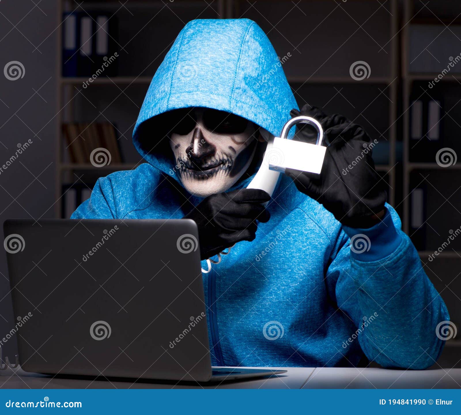 Scary Hacker Hacking Security Firewall Late in Office Stock Photo ...