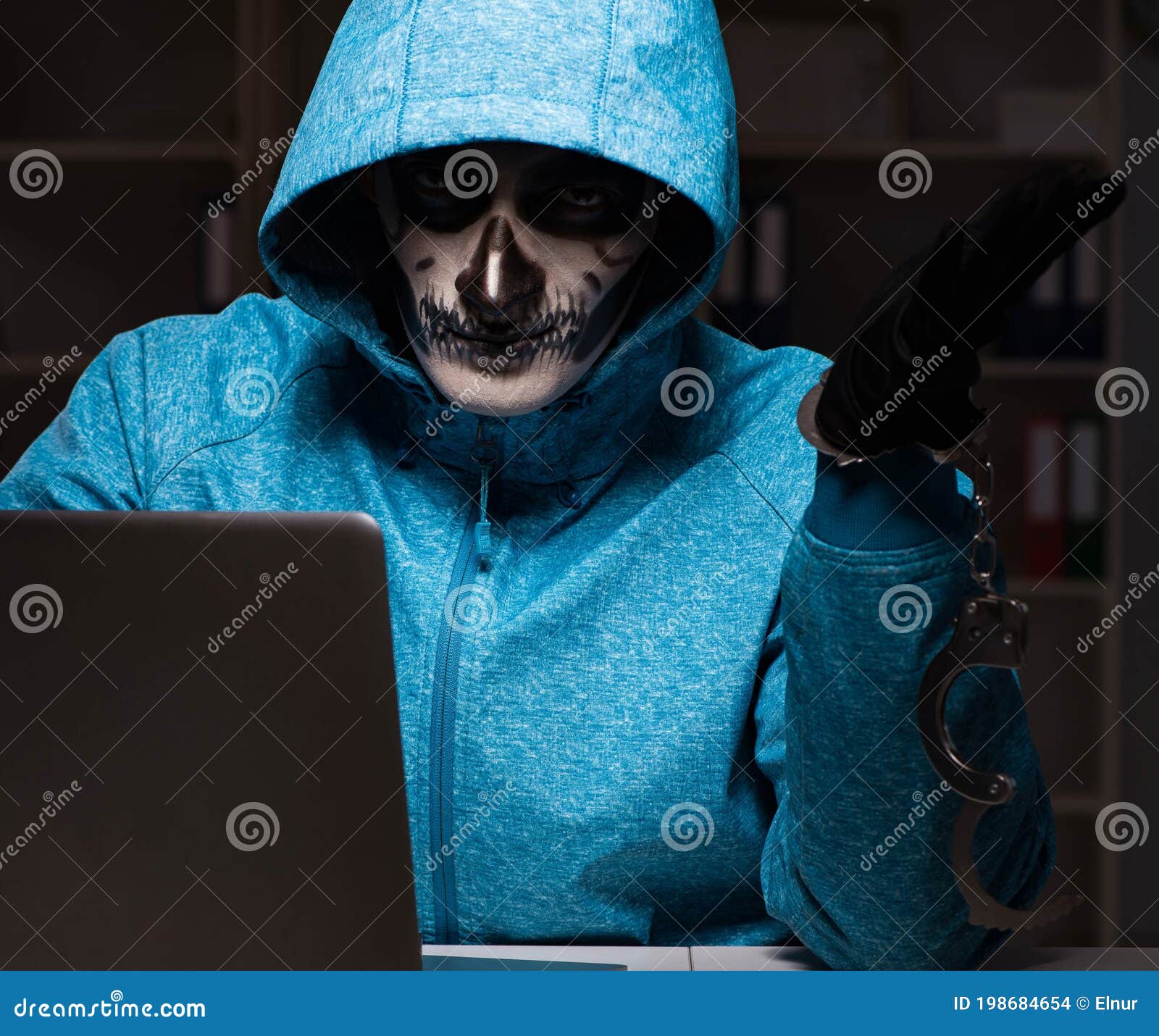 Scary Hacker Hacking Security Firewall Late in Office Stock Photo ...