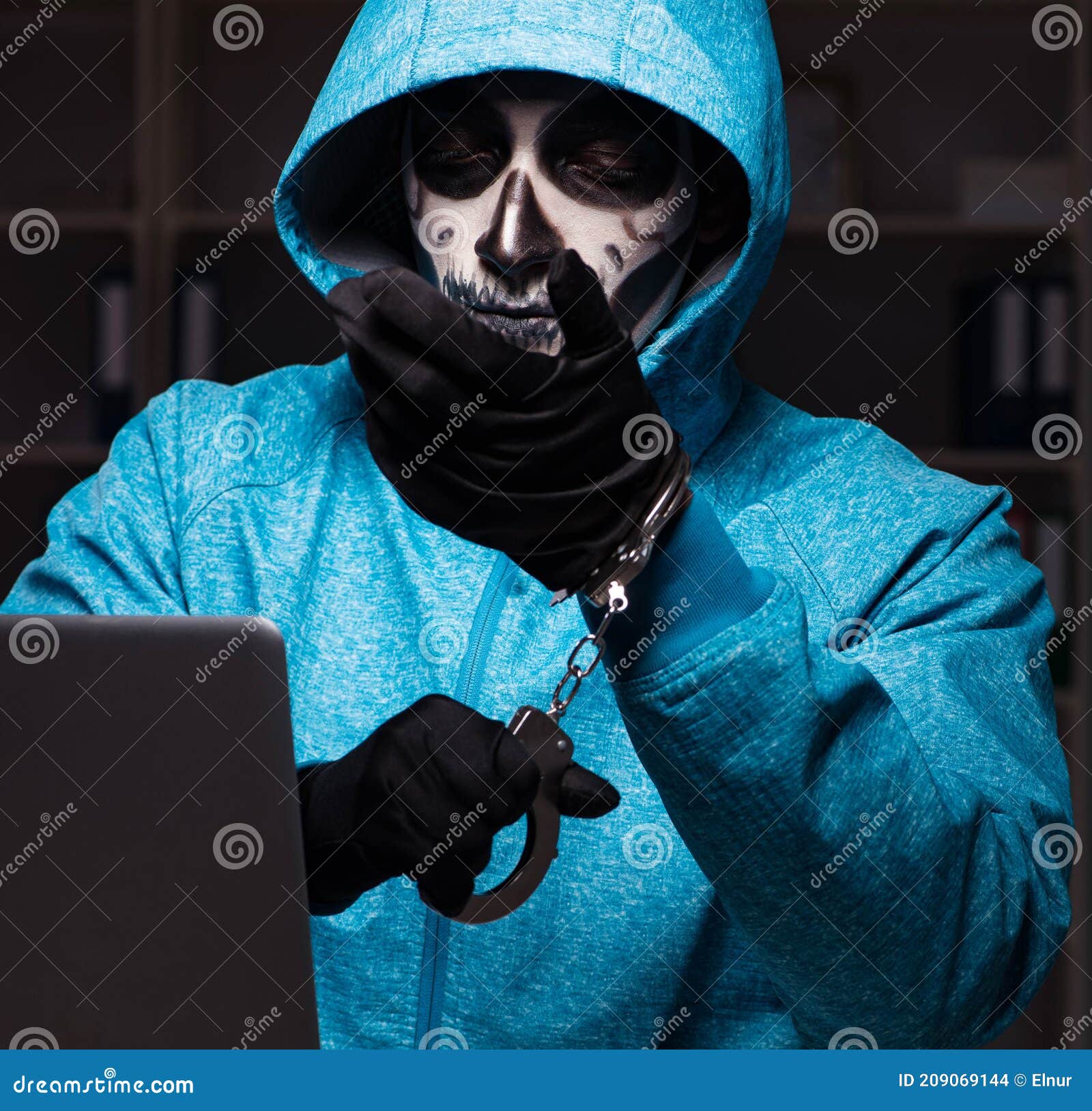 Scary Hacker Hacking Security Firewall Late in Office Stock Photo ...