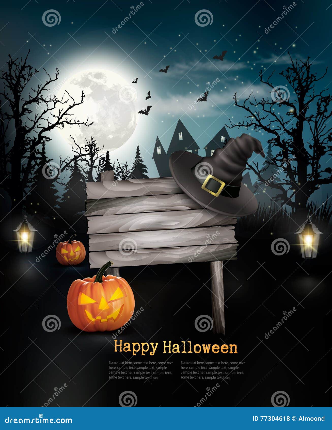 Scary Halloween Background with a Wooden Sign. Stock Vector ...