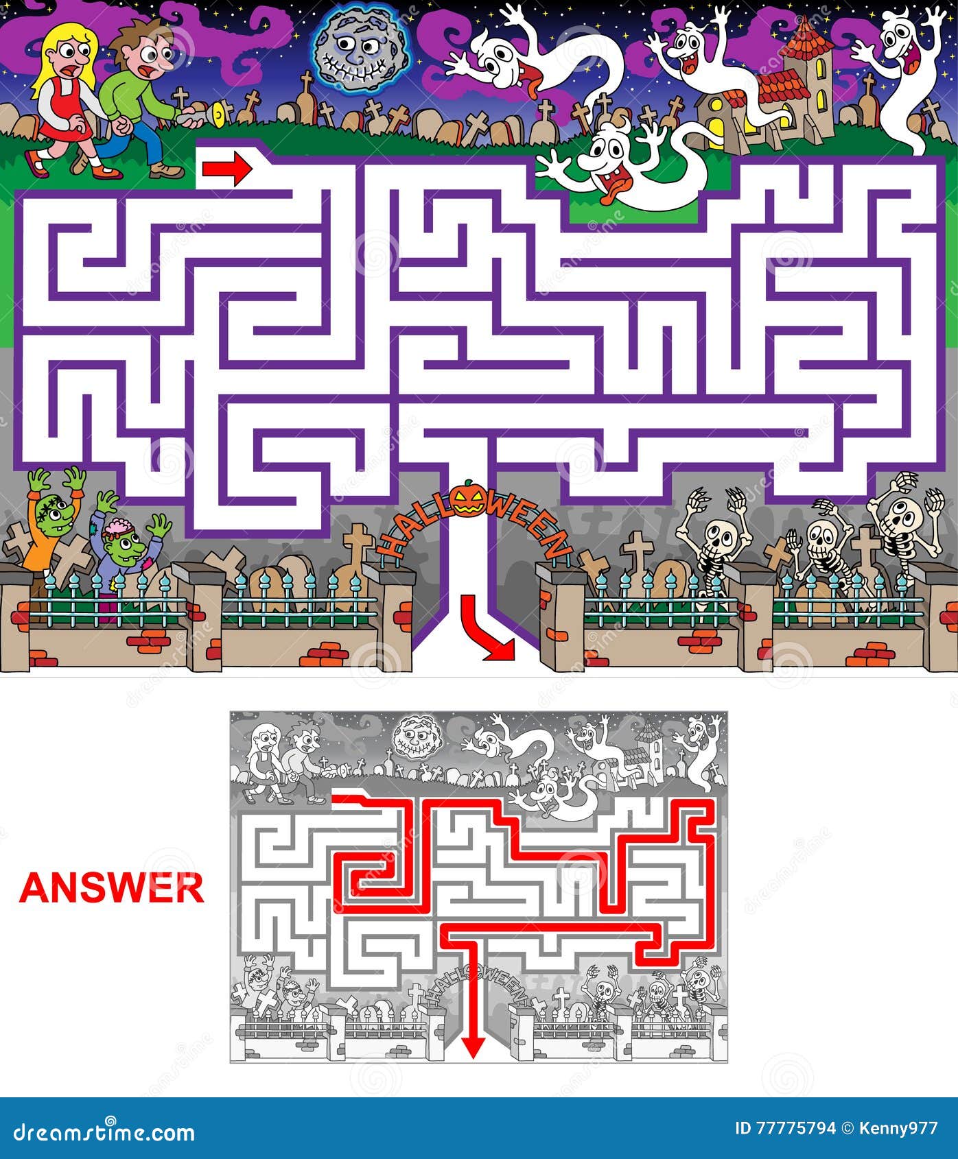 Scary Halloween graveyard stock vector. Illustration of death - 77775794