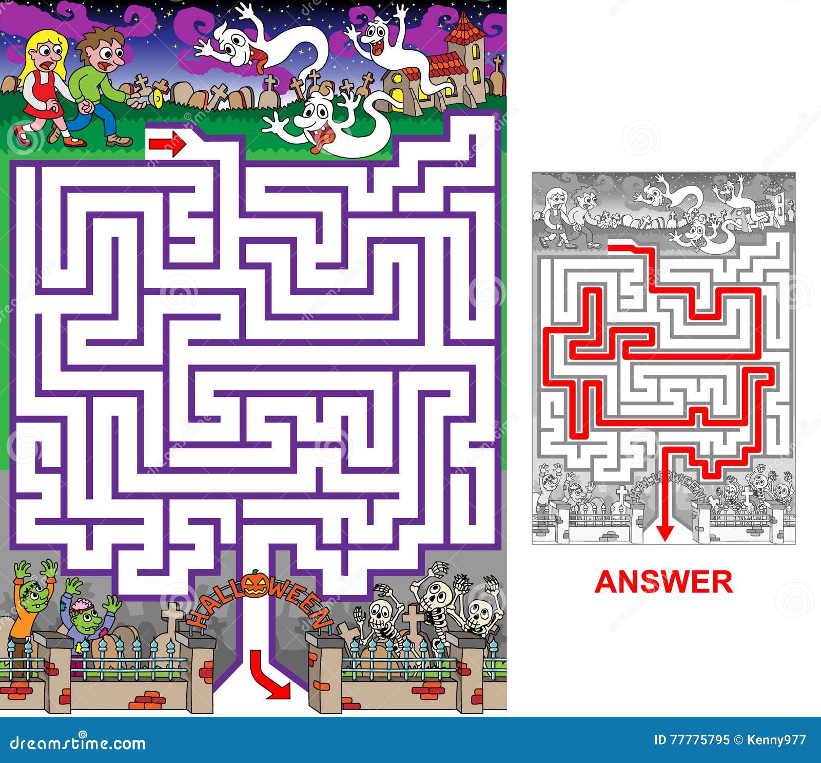 Scary Halloween graveyard stock vector. Illustration of colorful - 77775795