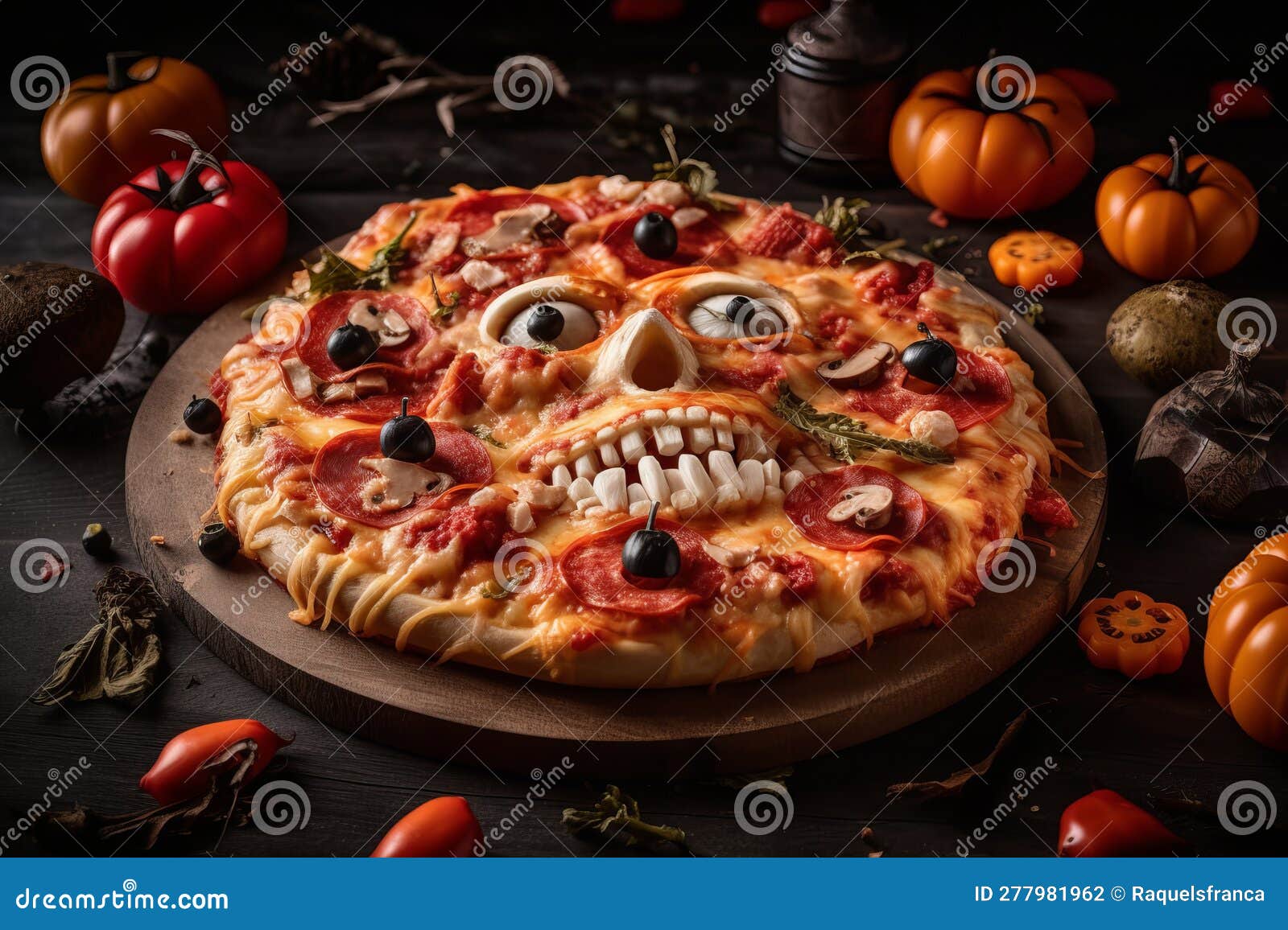 Scary halloween pizza stock illustration. Illustration of spooky ...